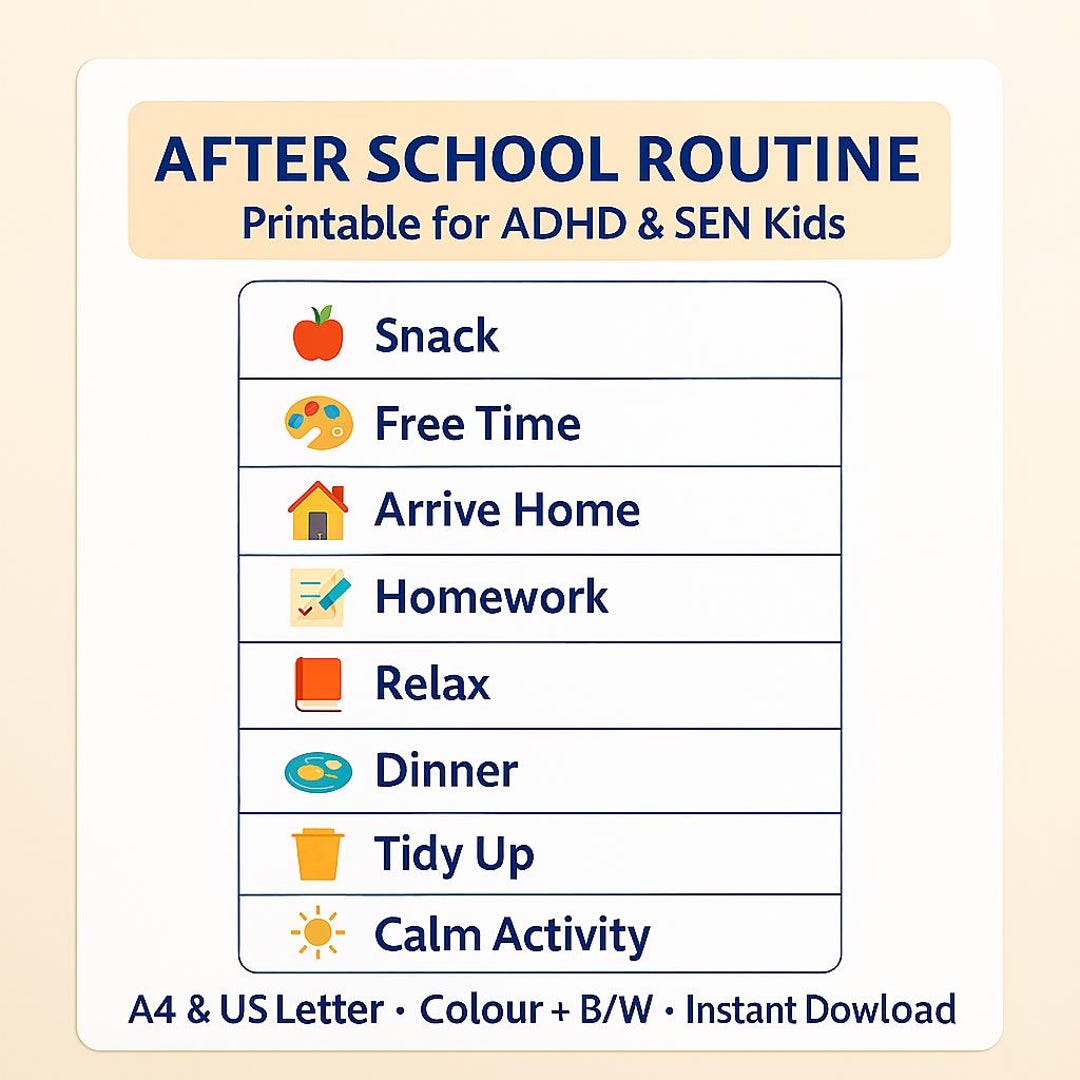 After School Routine Chart – ADHD & SEN Kids Visual Routine Printable ...