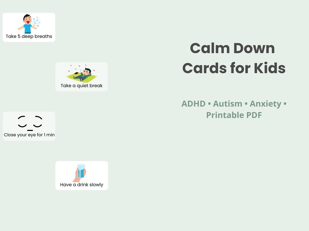 Calm Down Cards for Kids | ADHD Autism Anxiety Printable | Emotional ...
