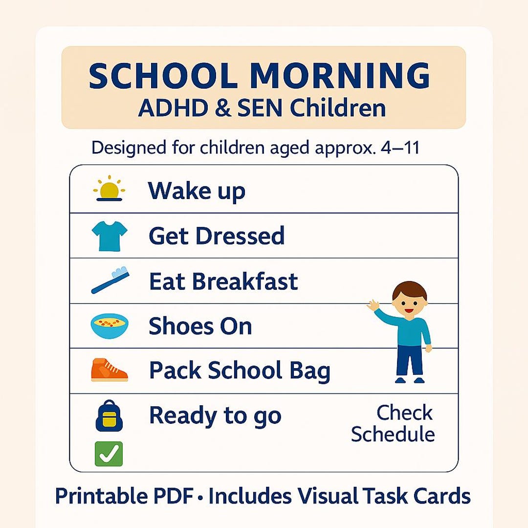 School Morning Routine Chart – ADHD & SEN Kids Visual Schedule ...