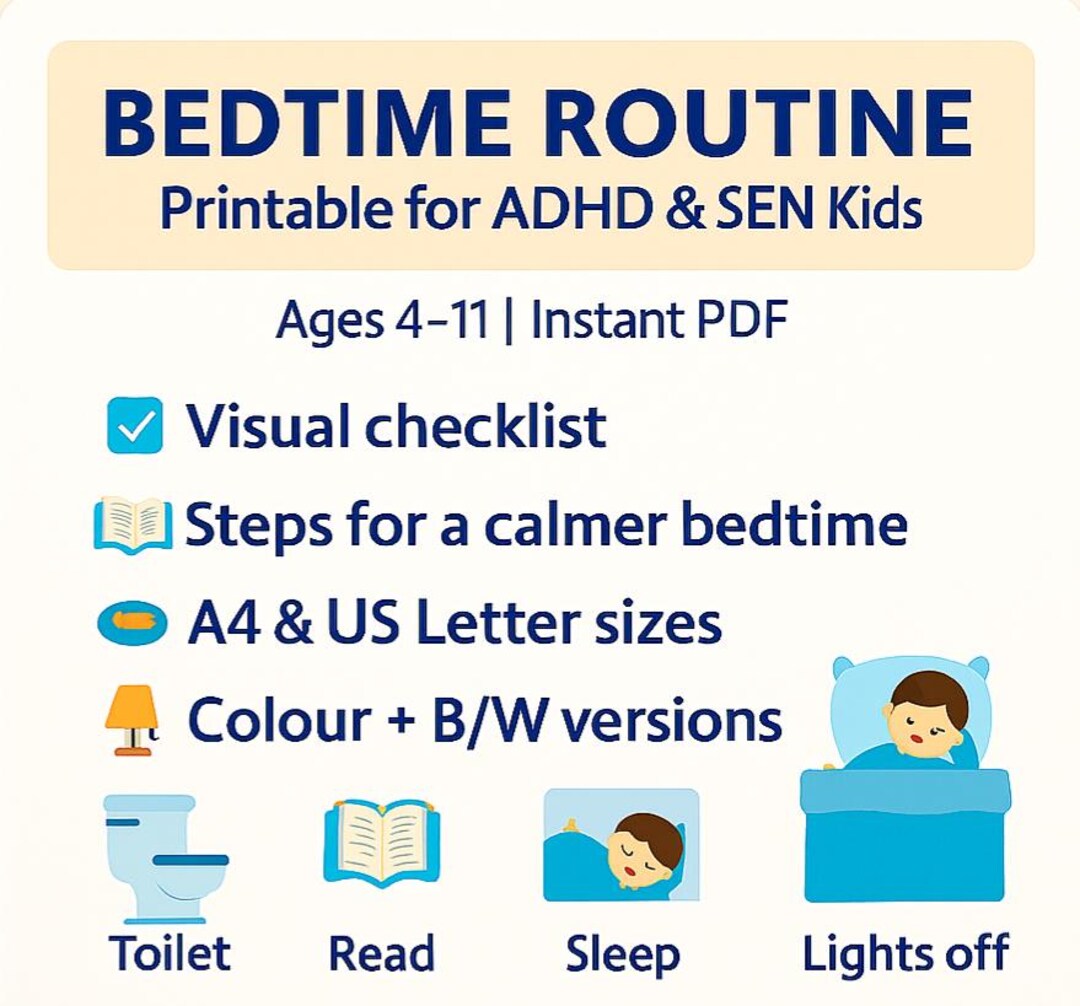 Bedtime Routine Chart – ADHD & SEN Children Visual Evening Routine ...