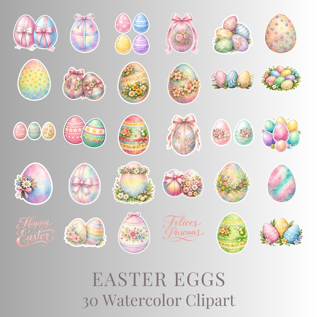 Easter Eggs Clipart Bundle, Pastel Spring Illustrations (30 PNG) - Etsy UK