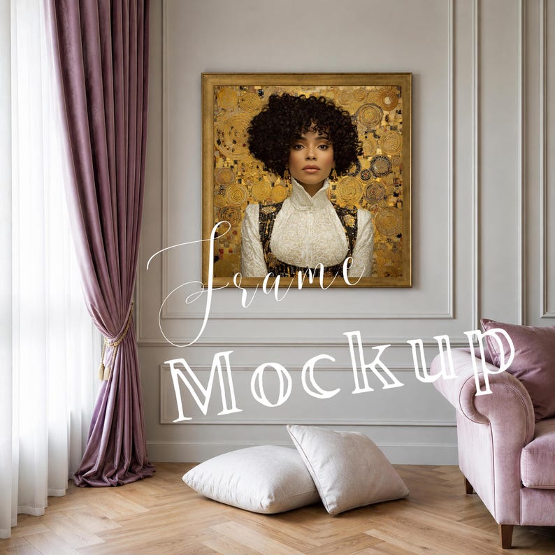 Square Frame Mockup, Luxury Pink Interior, Gold Frame Wall Art (canva ...