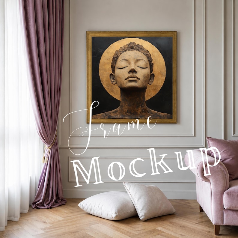 Square Frame Mockup, Luxury Pink Interior, Gold Frame Wall Art (canva ...