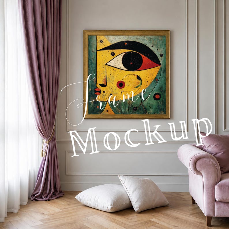Square Frame Mockup, Luxury Pink Interior, Gold Frame Wall Art (canva ...