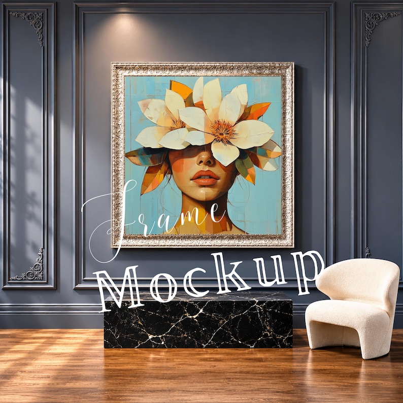 Square Gold Frame Mockup, Dark Luxury Gallery Wall Art (canva Template ...