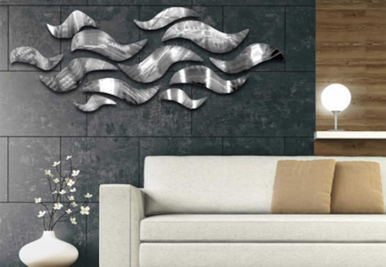 Large Metal Wall Sculpture Silver Wave Design Modern Art Decor - Etsy ...