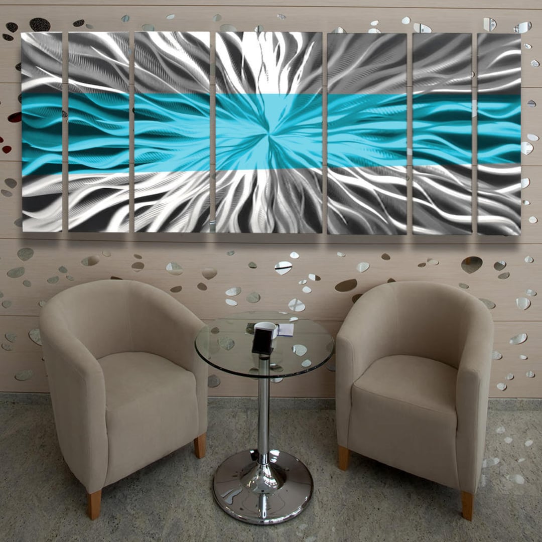 Large Metal Wall Art Sculpture Metal Art Panels Turquoise Artwork "aqua ...
