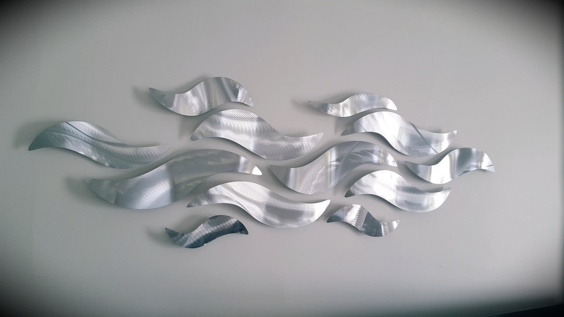 Large Metal Wall Sculpture Silver Wave Design Modern Art Decor - Etsy ...