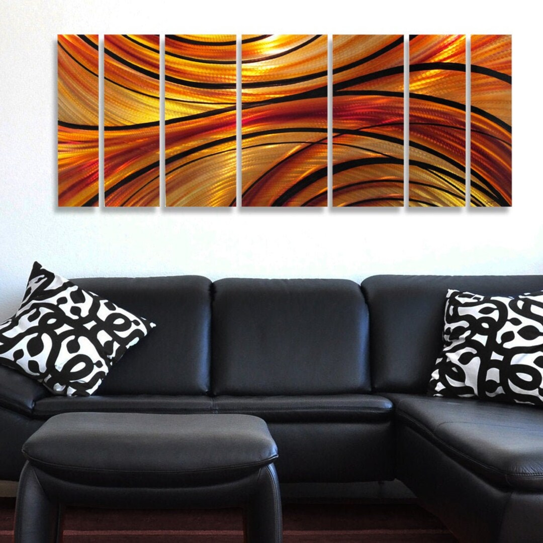 Large Metal Wall Sculpture Orange Gold Metal Wall Panels Modern Metal ...