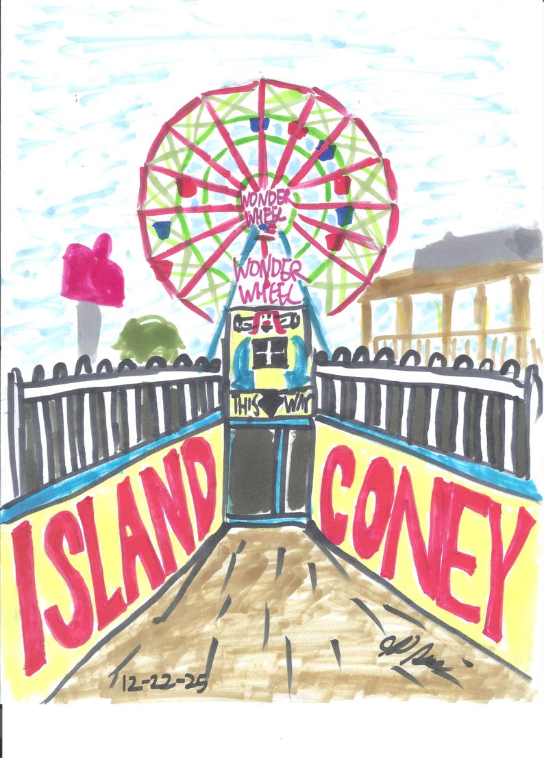 Coney Island Wonder Wheel - Laminated Art Print - Etsy