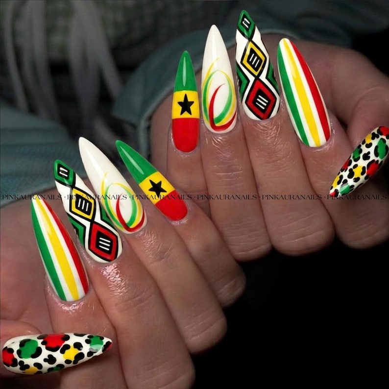 Ghana Kente Pattern Press on Nails, Afrocentric Acrylic Fake Nails - Etsy