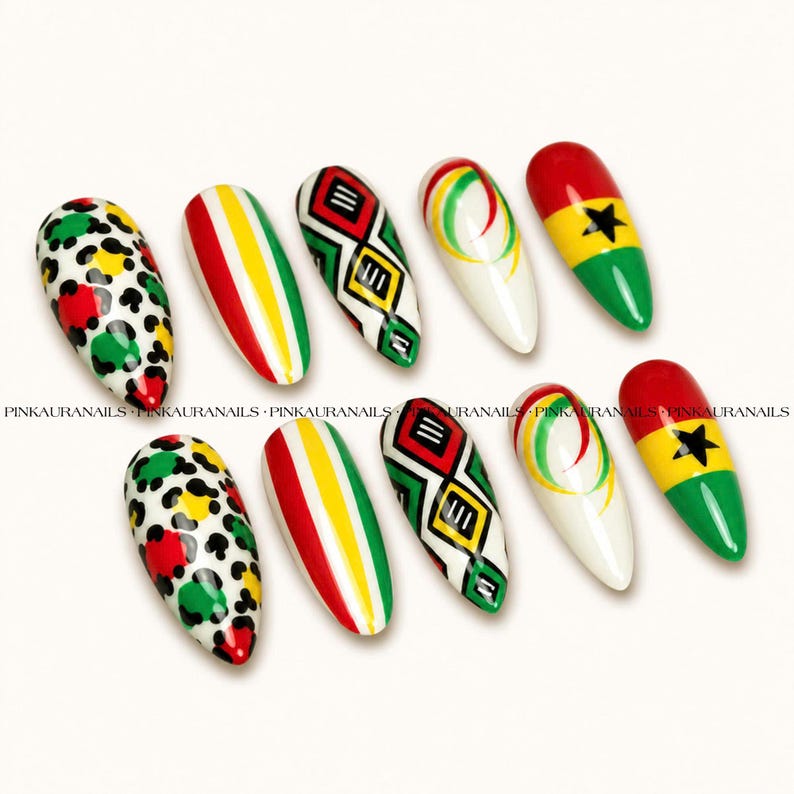 Ghana Kente Pattern Press on Nails, Afrocentric Acrylic Fake Nails - Etsy