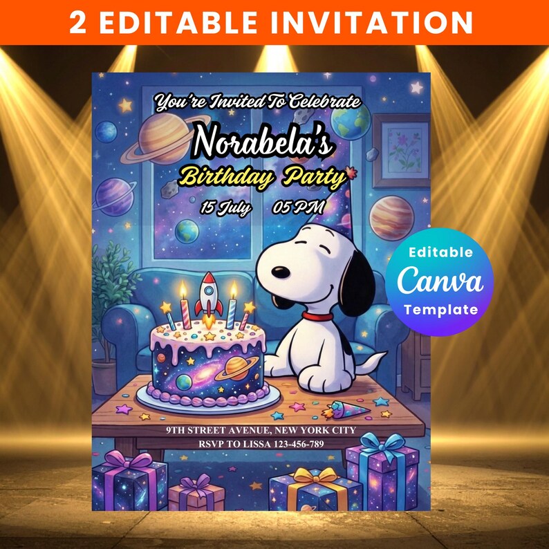 Snoopy Birthday Invitation | Editable Canva Template | Peanuts Birthday ...