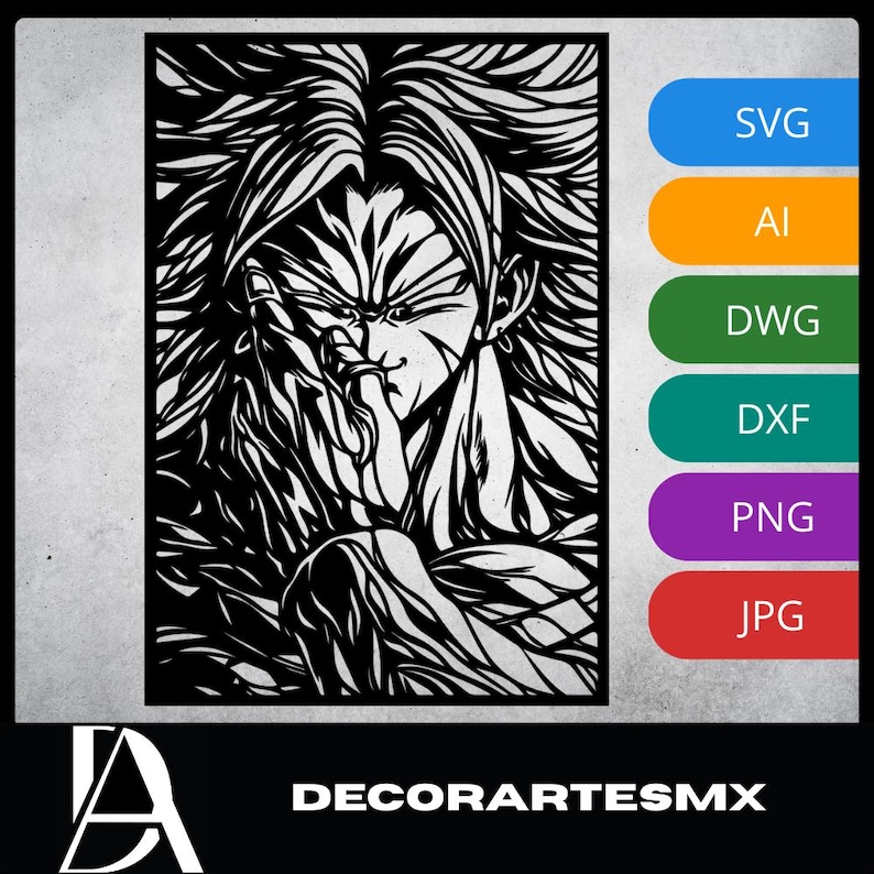 Laser Cut Anime Wall Art Decor – Broly | Flow-line Art Black Frame ...