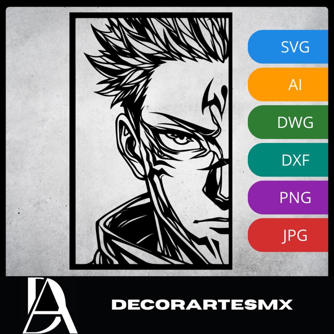 Laser Cut Anime Wall Art Decor – Sukuna | Flow-line Art Black Frame ...