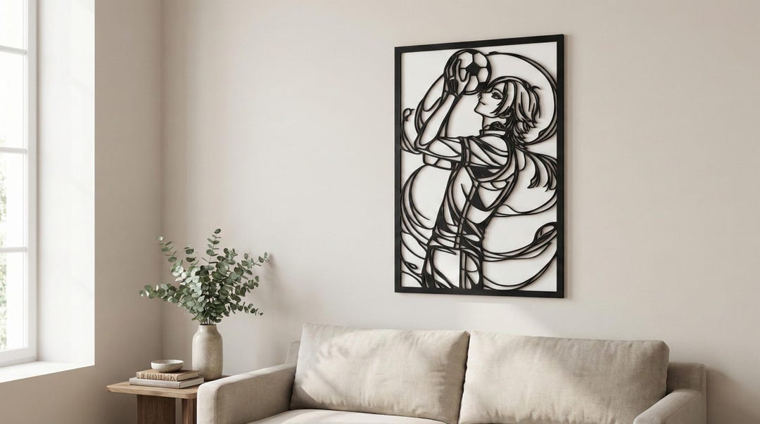 Laser Cut Anime Wall Art Decor – Kaiser | Flow-line Art Black Frame ...