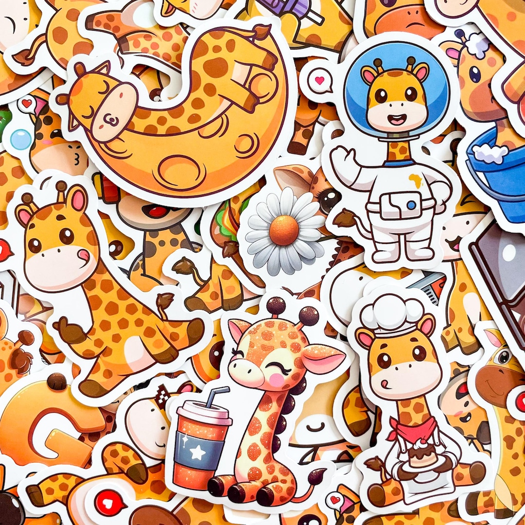 Pack of 50 Cute Giraffe Stickers, Cartoon Giraffe Stickers, Kawaii ...