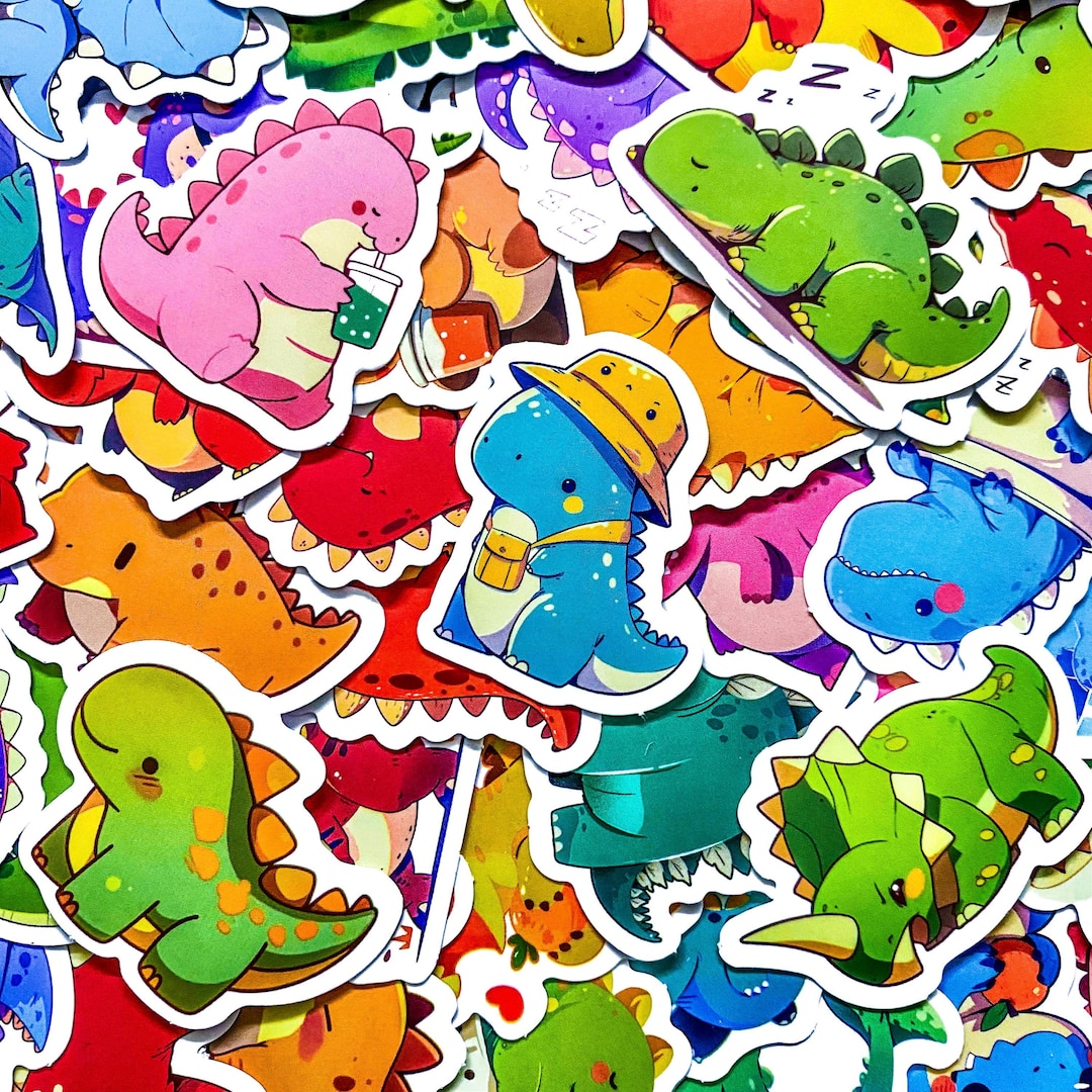 Pack of 50 Cute Dino Stickers, Dinosaur Stickers, Cartoon Animal ...
