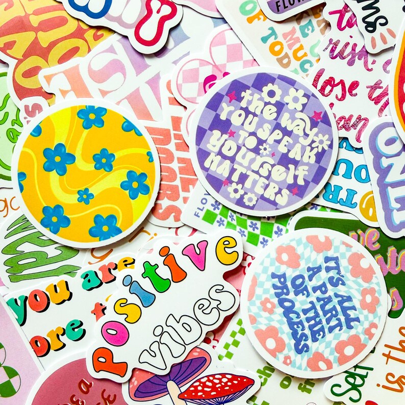 Pack of 50 Retro Positive Quote Stickers, Groovy Sunshine Stickers ...