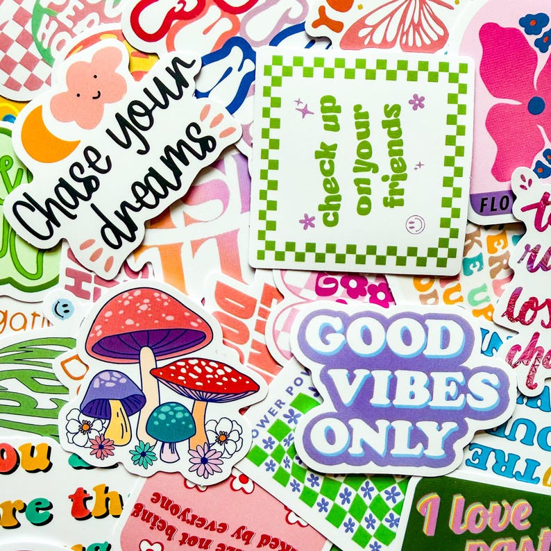 Pack of 50 Retro Positive Quote Stickers, Groovy Sunshine Stickers ...