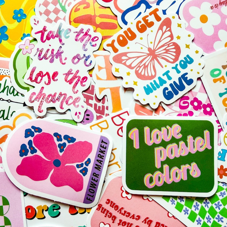 Pack of 50 Retro Positive Quote Stickers, Groovy Sunshine Stickers ...