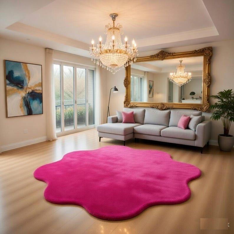 Irregular Shape Hot Pink Solid Area Rug - Plush Tufted Modern Bold ...
