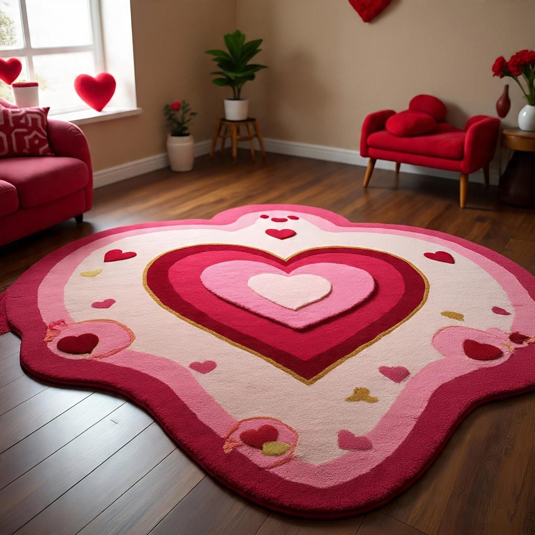 Handmade Heart Shape Rug, Valentine Love Area Carpet for Bedroom Living ...