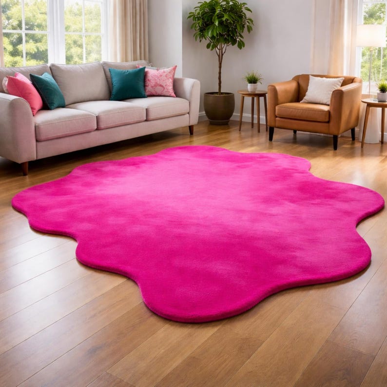 Irregular Shape Hot Pink Solid Area Rug - Plush Tufted Modern Bold ...