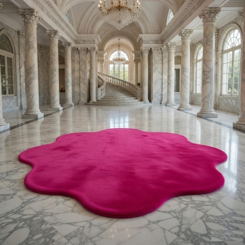 Irregular Shape Hot Pink Solid Area Rug - Plush Tufted Modern Bold ...