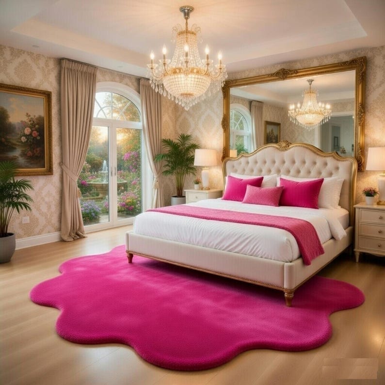 Irregular Shape Hot Pink Solid Area Rug - Plush Tufted Modern Bold ...