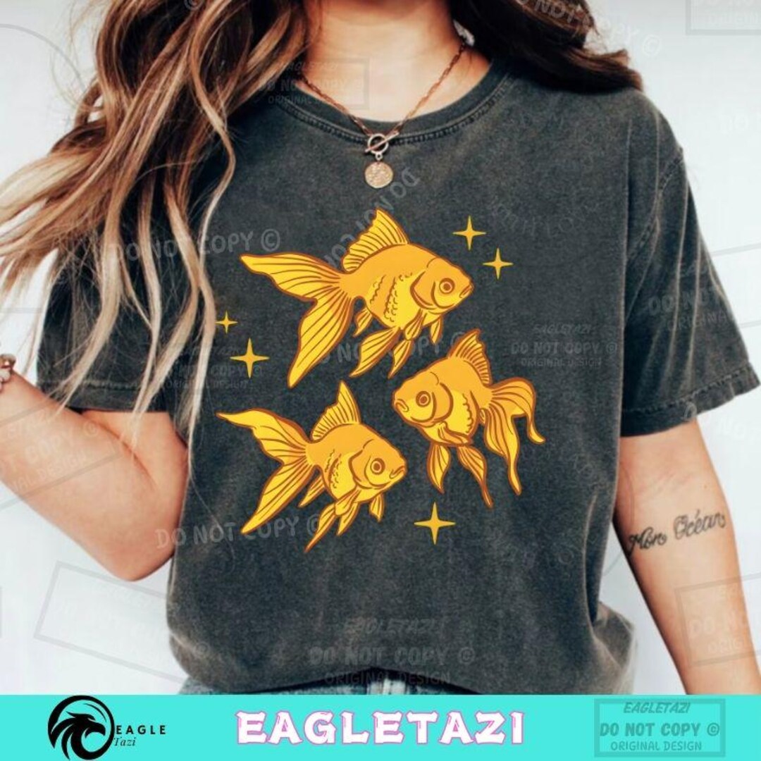 Goldfish PNG, Star Aesthetic Fish Sublimation PNG, Vintage Y2K Goldfish ...