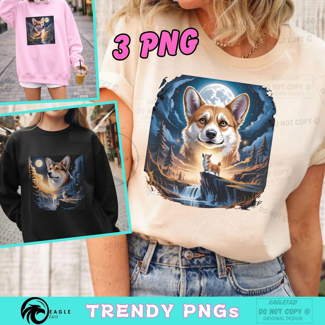 Funny Corgi Howling at the Moon PNG, Vintage Mystical Dog Retro ...