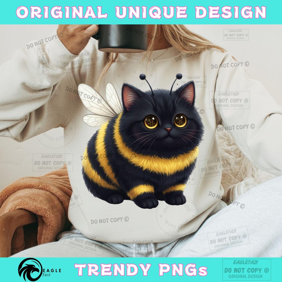 Cute Bee Cat PNG Funny Bumblebee Kitty, Kawaii Cat Illustration Meme ...