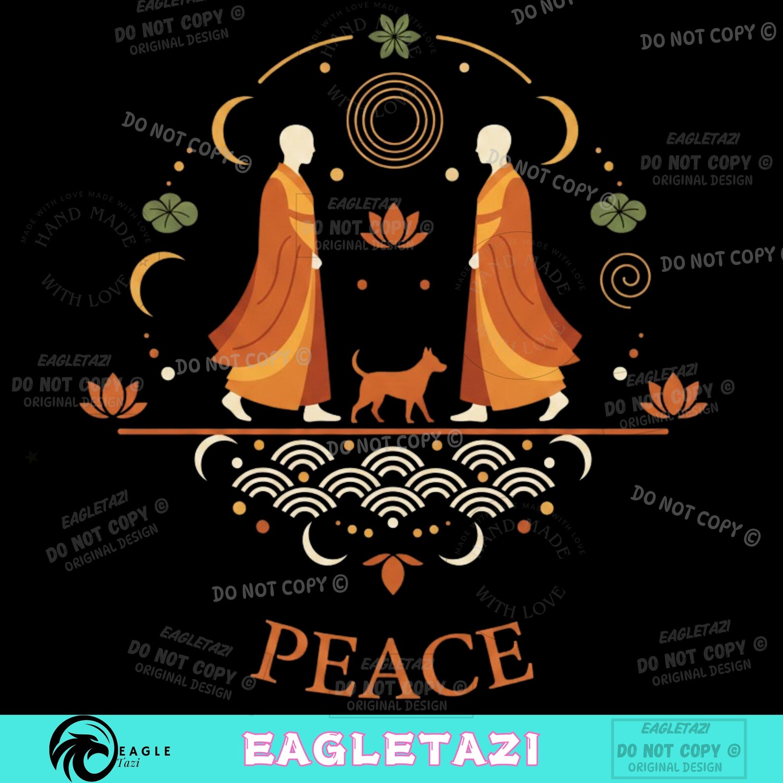 Peace Walking Monks PNG, Zen Monk and Dog Minimalist Art PNG, Spiritual ...