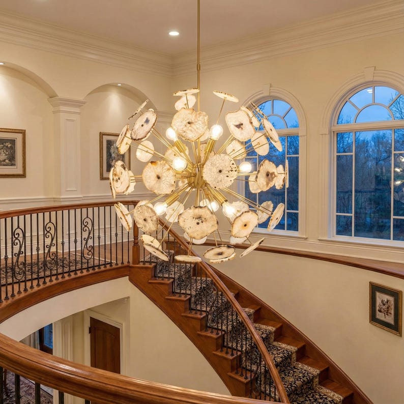 Agate Stone Sputnik Chandelier, Modern Crystal Chandelier, Stairway ...