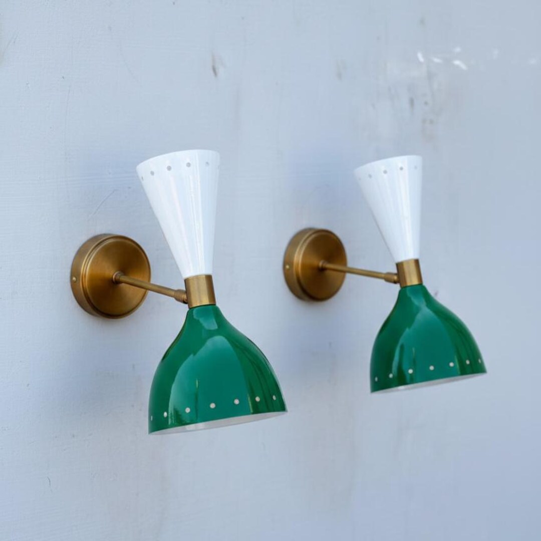 Mid Century Modern Diabolo Sconce, Mint Green & White Wall Light ...