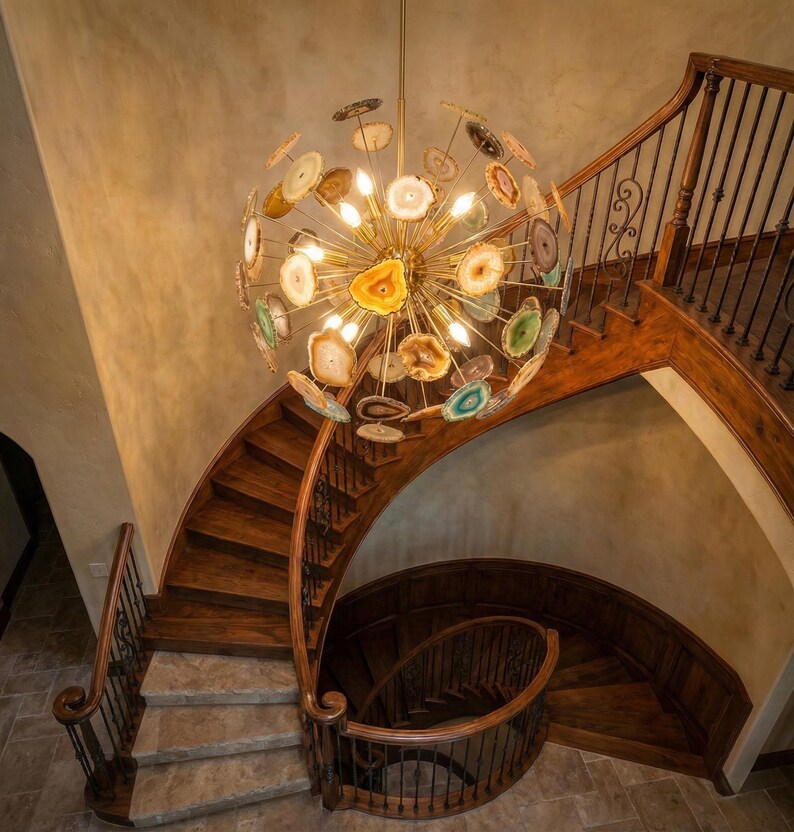 Agate Stone Sputnik Chandelier, Modern Crystal Chandelier, Stairway ...