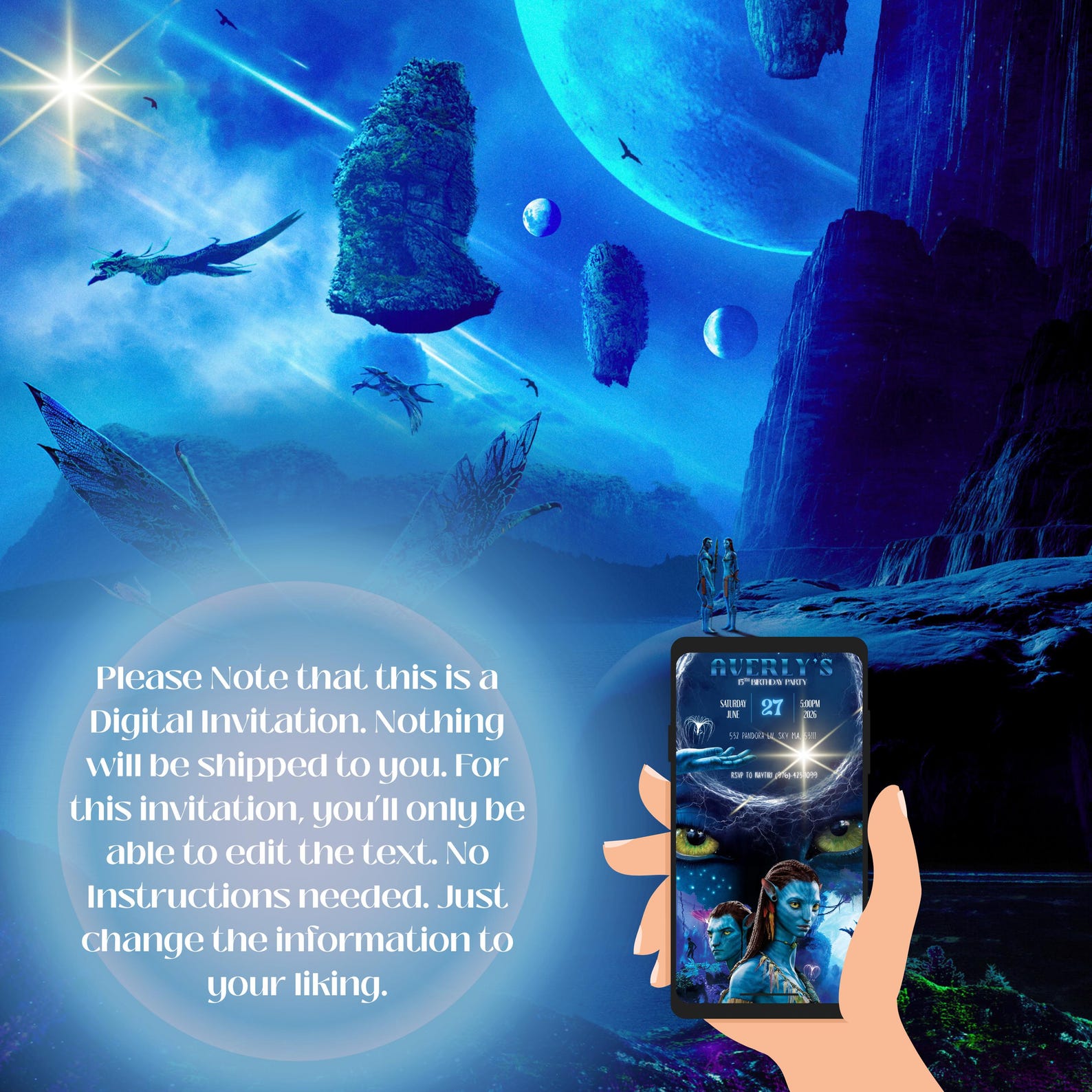 Avatar Birthday Invitation, Enchanted Jungle Fantasy Party, Editable ...