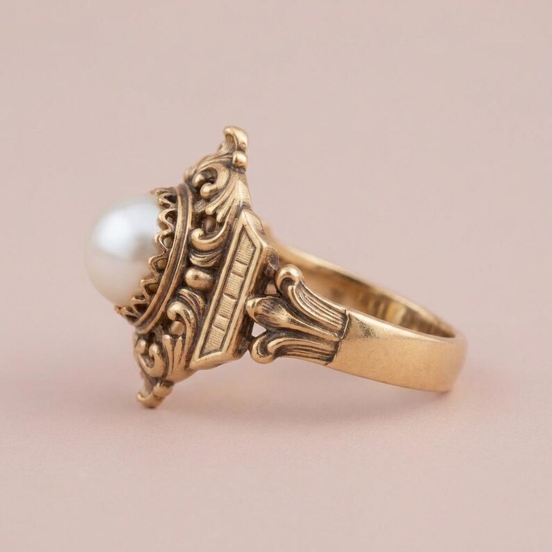 Gold Plated Sterling Silver Pearl Ring, Louis XV Rococo Statement - Etsy