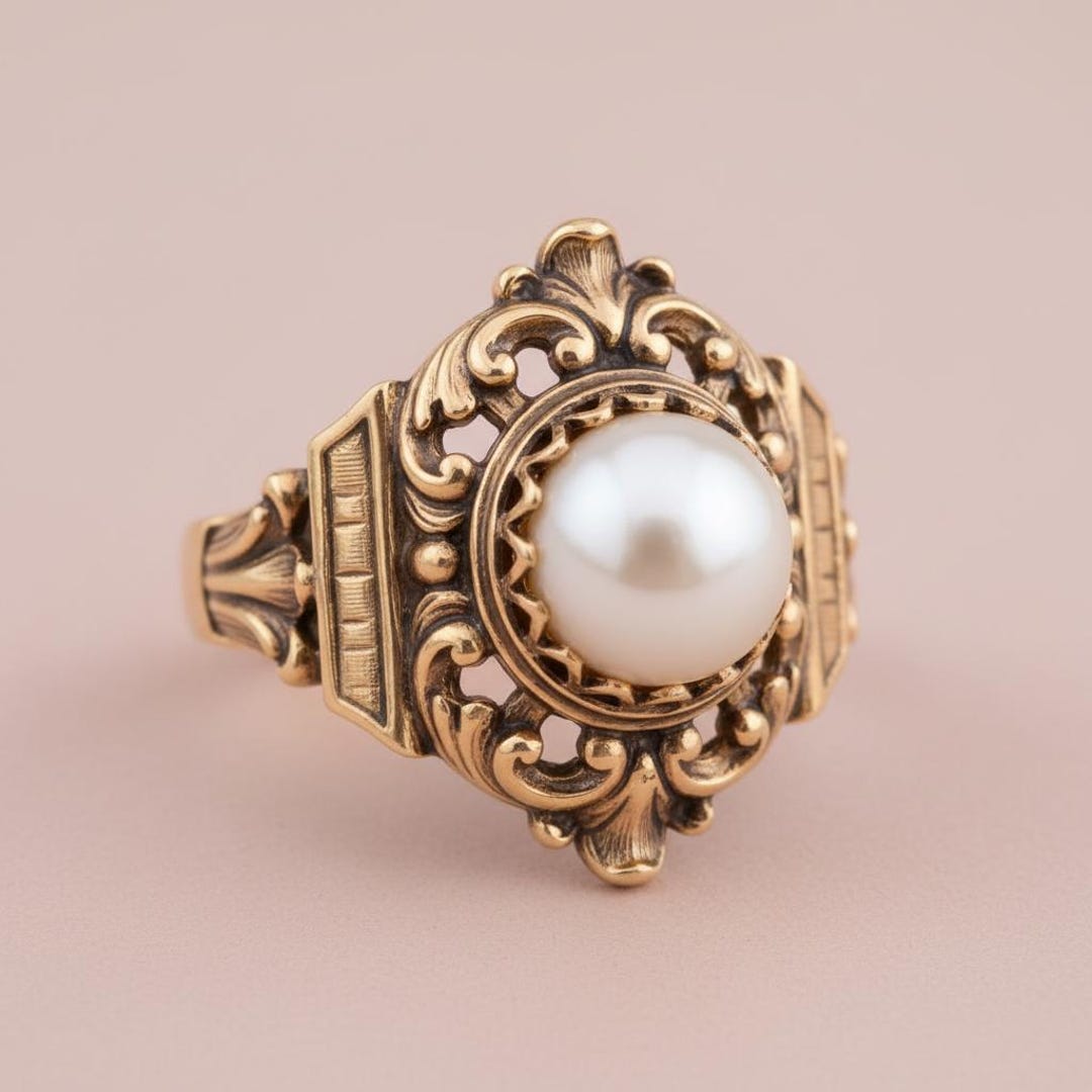 Gold Plated Sterling Silver Pearl Ring, Louis XV Rococo Statement - Etsy