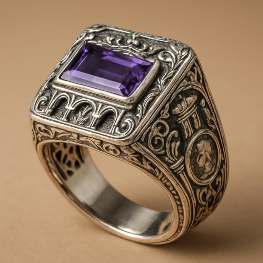 Renaissance Palace Amethyst Signet Ring in 925 Sterling Silver | Gothic ...