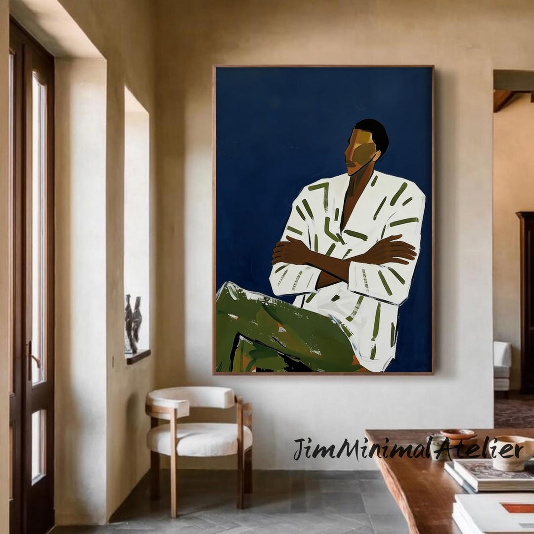 Blue Abstract Thinking Man Art: Large Contemporary Figure Painting - Etsy