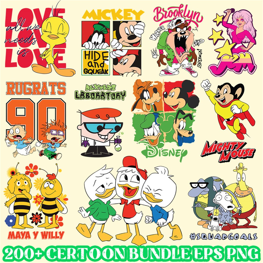 200+ Amusing, Cartoon SVG/PNG Files, Vintage Cartoon Clipart Set ...