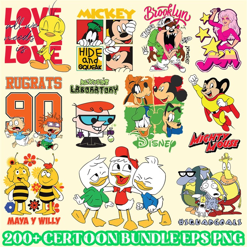 200+ Amusing, Cartoon SVG/PNG Files, Vintage Cartoon Clipart Set ...