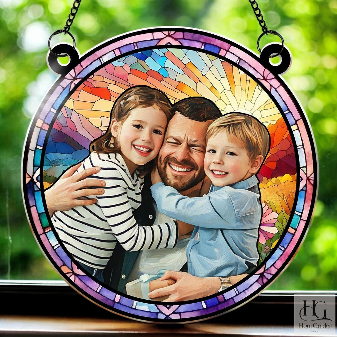 Personalized Family Photo Suncatcher, Custom Stained Glass Style ...