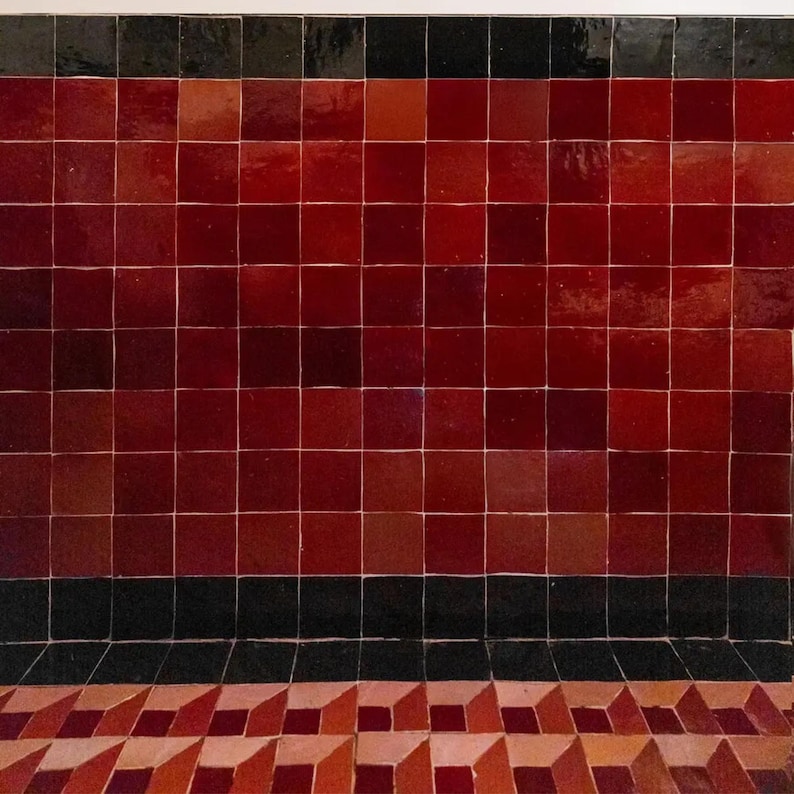 Authentic Dark Red Moroccan Zellige Tile – Glazed Square Backsplash - Etsy