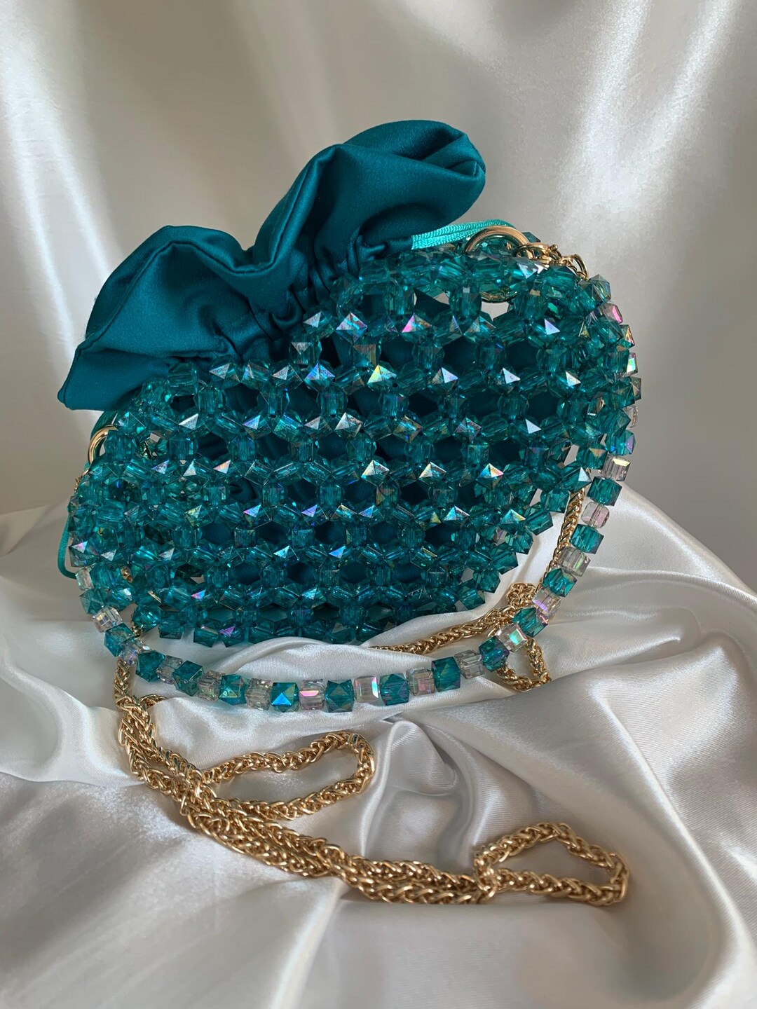Luxury Evening Clutch, Crystalline Purse, Teal Heart Beaded Bag | the ...