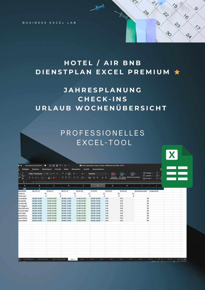 Hotel Staffing Schedule Excel – Premium Annual Planning With Check-ins ...