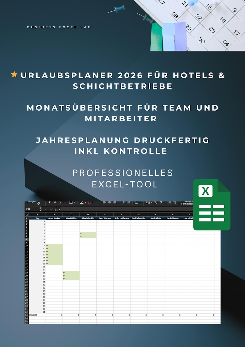 Vacation Planner 2026 for Hotels – Monthly Overview per Employee ...