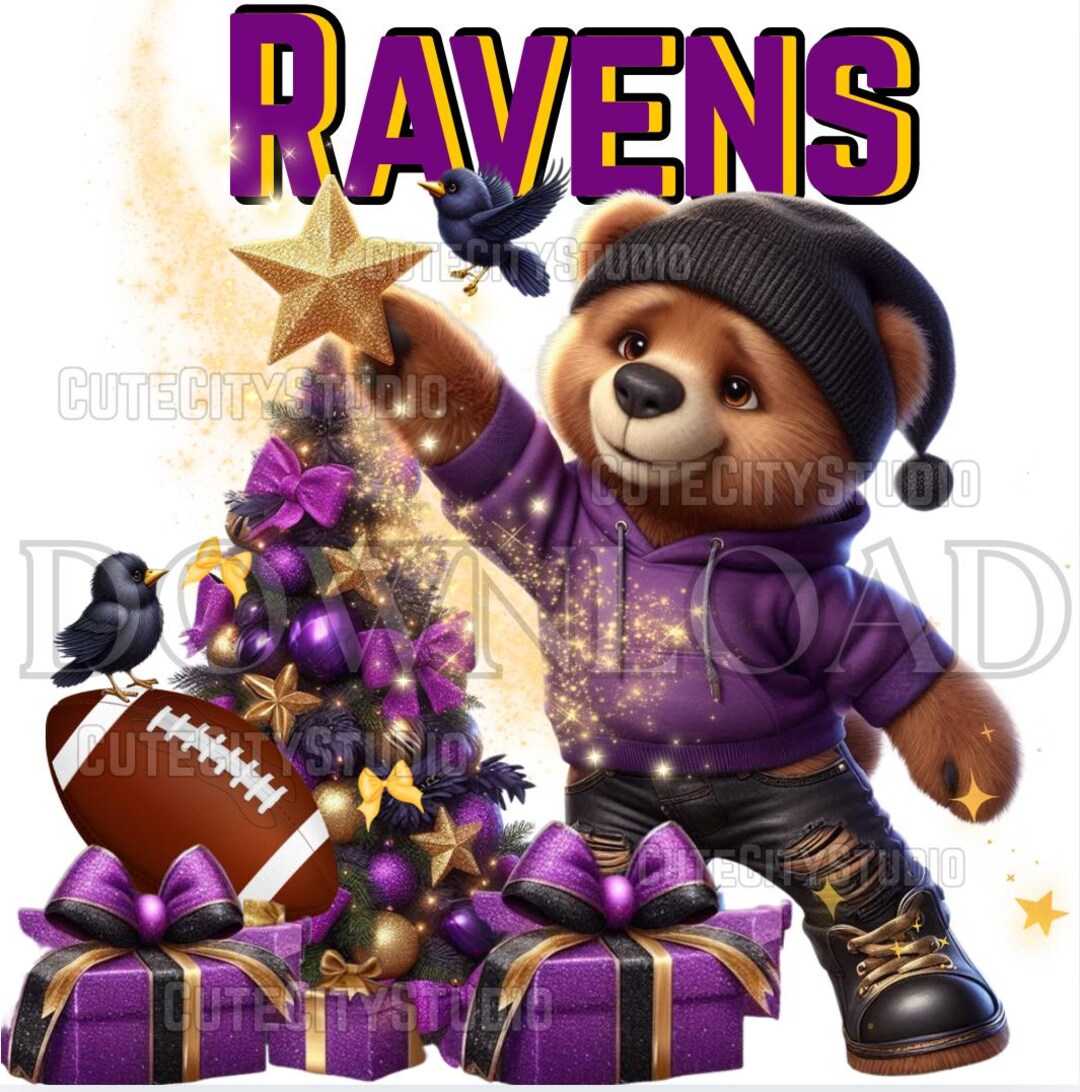 Ravens Teddy Bear PNG, Christmas Tree, Football Sublimation (digital ...